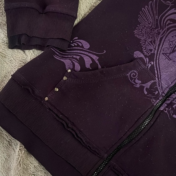 YMI | Tops | Purple Angel Wing Sweatshirt M Faux Fur Lined Hood Heart ...